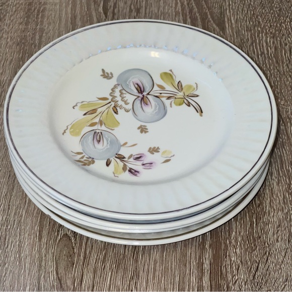 Dining | Vtg Iridescent Blue Flowers Hand Painted Lusterware Plates Set ...